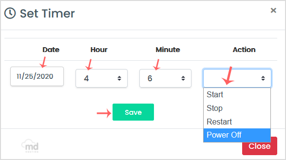 MDHosting Ltd | How to Set Self Shutdown/Start/Reboot Timer for Your VPS in Virtualizor?