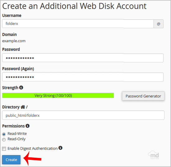 MDHosting Ltd | How to Create an Additional Web Disk Account in cPanel?
