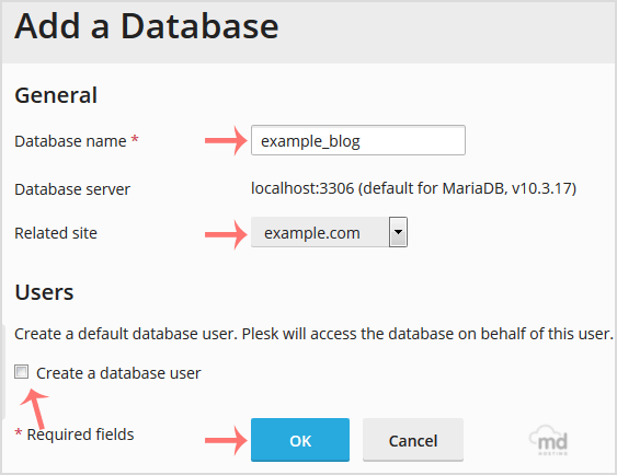 MDHosting Ltd | How to create a database in Plesk?